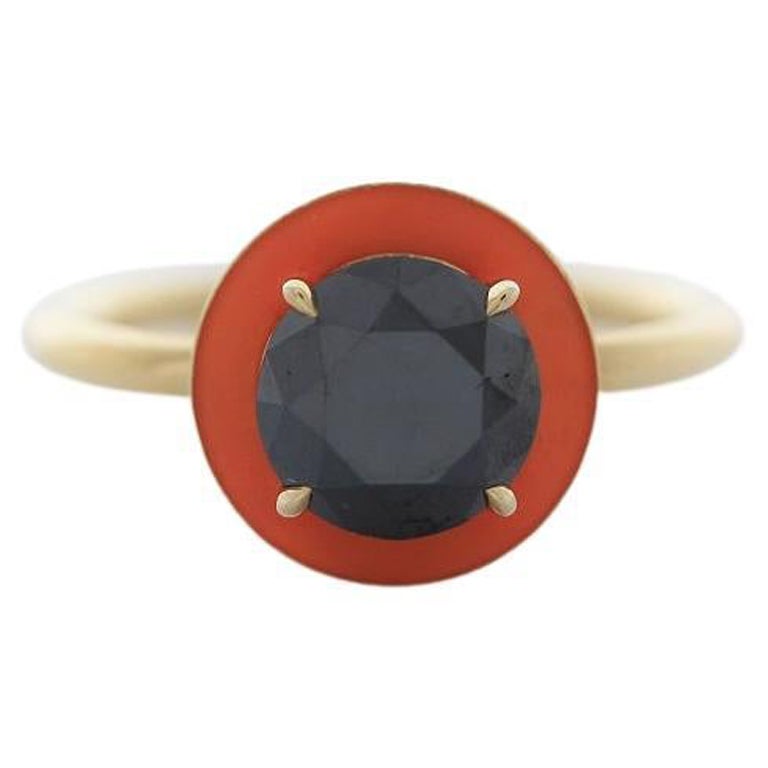 1.33 Carat Orange Halo Black Diamond Ring in Yellow Gold For Sale at ...