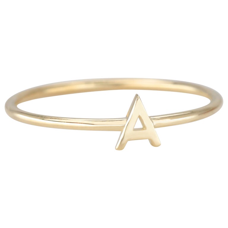 Customizable 14K Gold Initial A Letter Ring, Personalized Initial ...