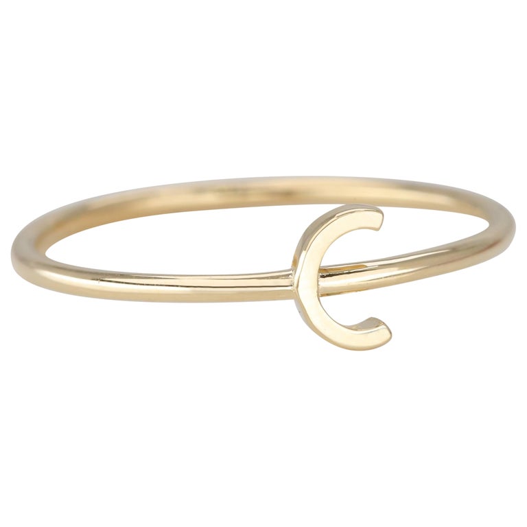 Customizable 14K Gold Initial C Letter Ring, Personalized Initial ...