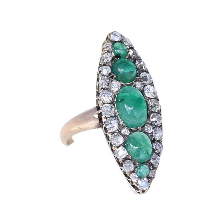 Victorian Emeralds Diamonds Navette Gold Silver, 1880 For Sale at 1stDibs