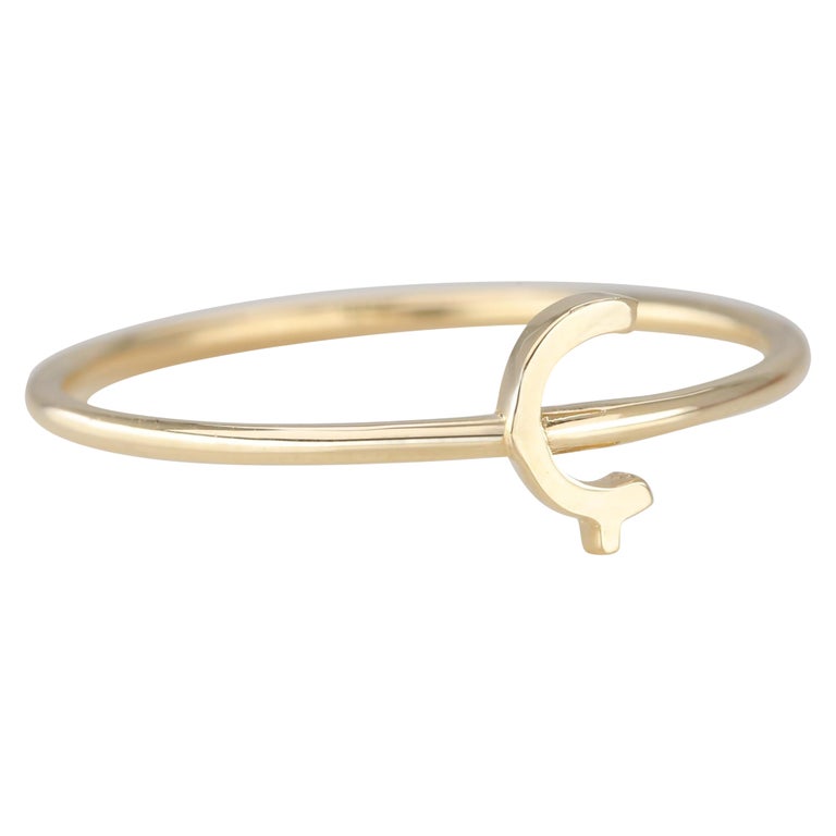 Customizable 14K Gold Initial Ç Letter Ring, Personalized Initial ...