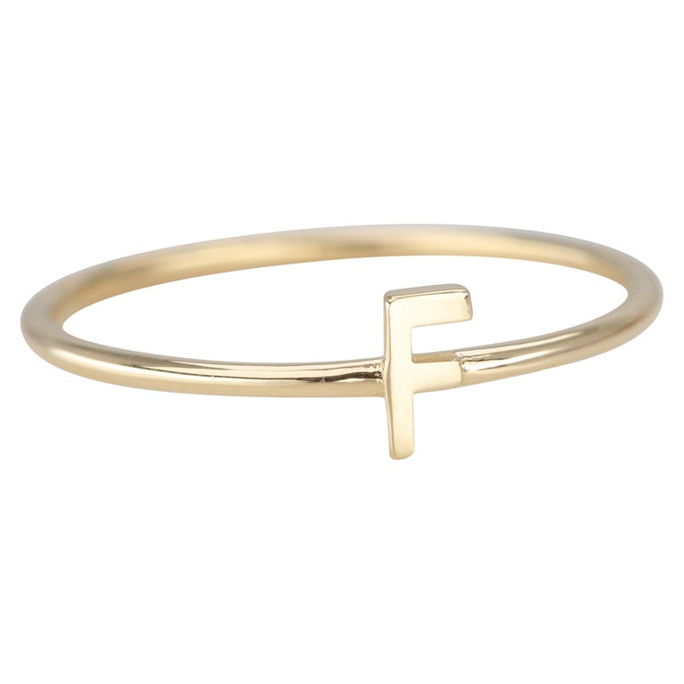 Customizable 14K Gold Initial F Letter Ring, Personalized Initial ...