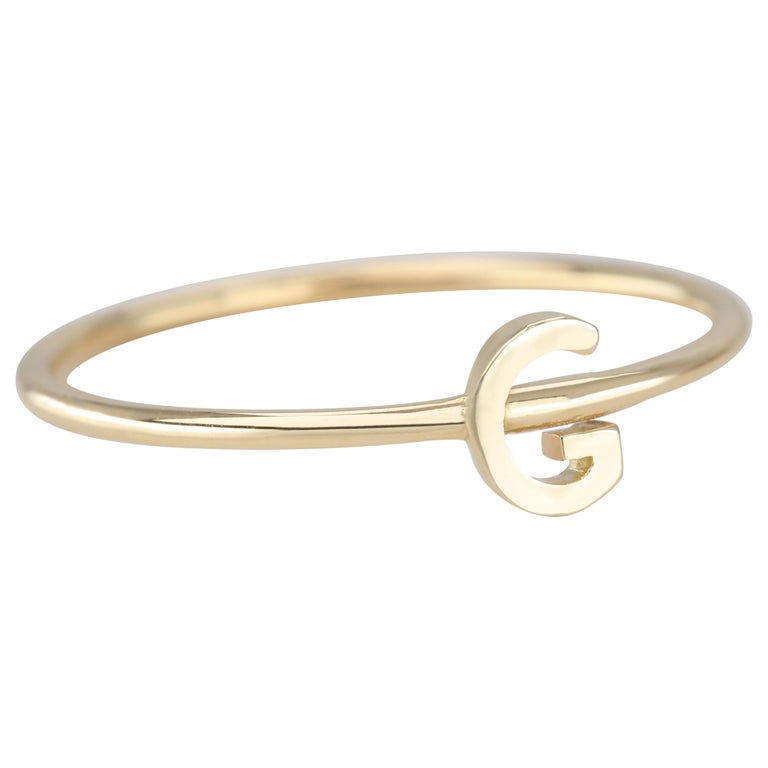 Customizable 14K Gold Initial G Letter Ring, Personalized Initial ...