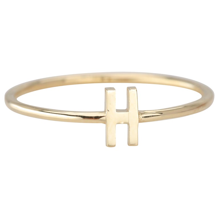 Customizable 14K Gold Initial H Letter Ring, Personalized Initial ...