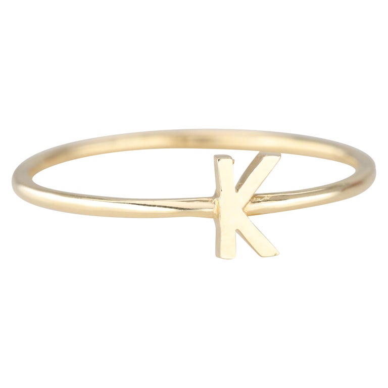 Customizable 14K Gold Initial K Letter Ring, Personalized Initial ...