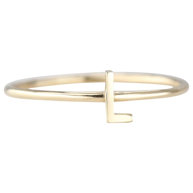 Customizable 14K Gold Initial L Letter Ring, Personalized Initial ...