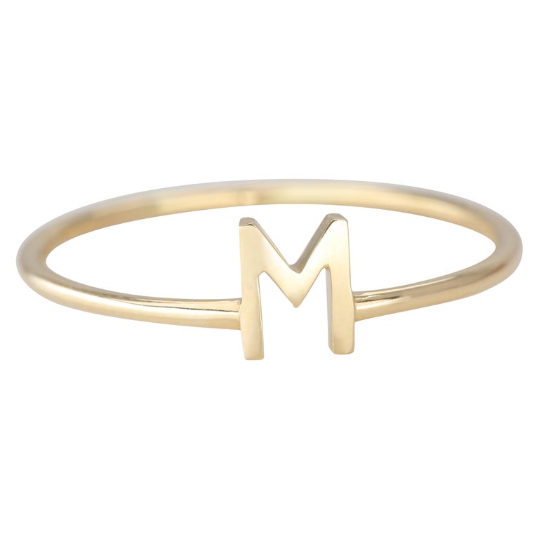 Customizable 14K Gold Initial M Letter Ring, Personalized Initial ...
