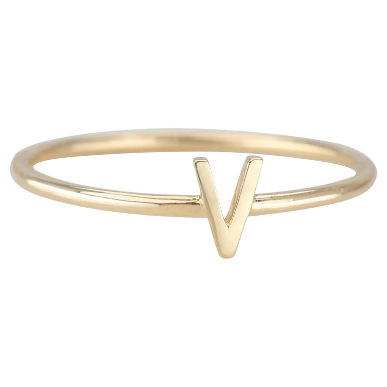 Customizable 14K Gold Initial V Letter Ring, Personalized Initial ...
