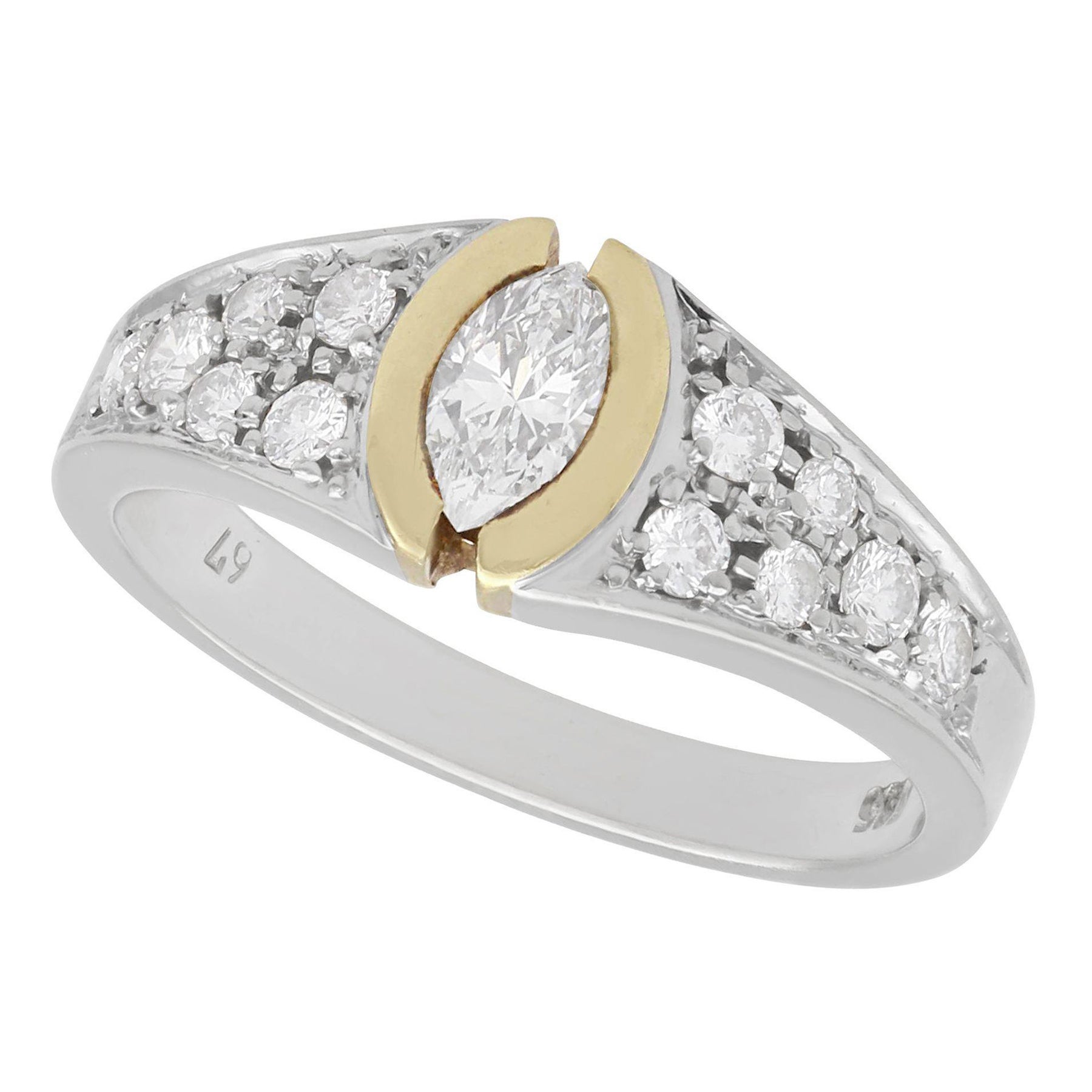 White Gold Round Diamond Vintage Swirl Bypass Style Ring For Sale at ...