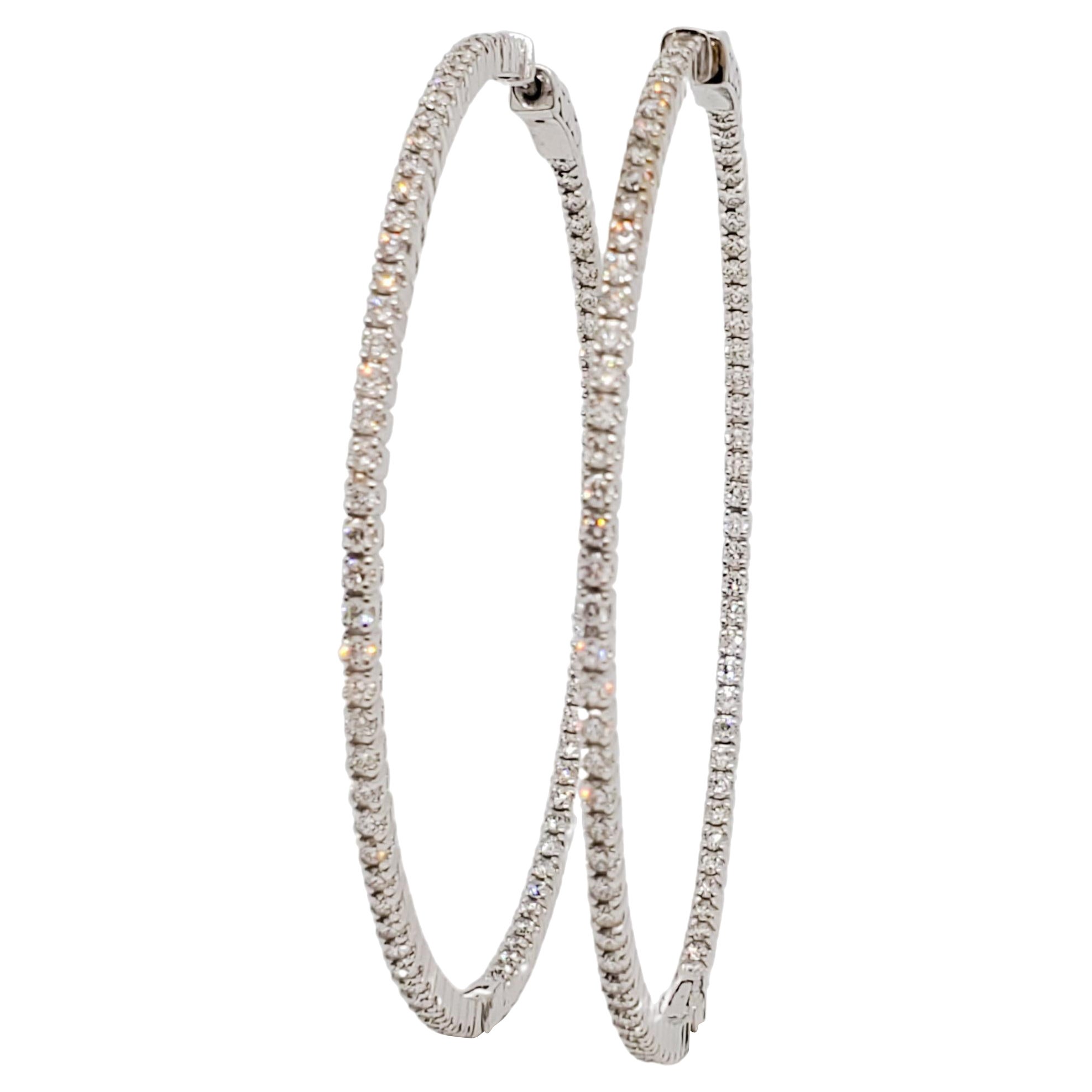 Estate White Diamond Semi Hoops in 14k Yellow Gold For Sale at 1stDibs