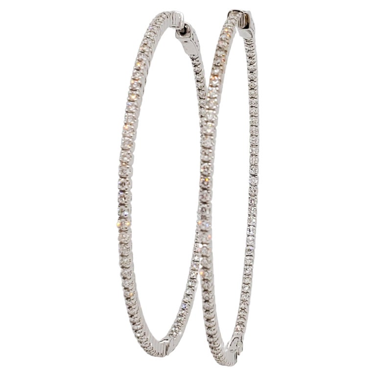 Estate White Diamond Hoops in 14k White Gold For Sale at 1stDibs