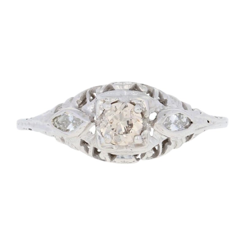 .43ctw Round Brilliant Diamond Art Deco Engagement Ring 18k White Gold ...