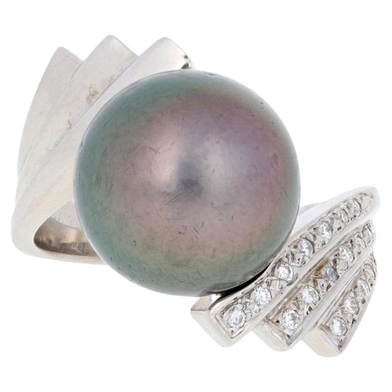 Chanel Diamond White Black Pearl Bypass Ring at 1stDibs