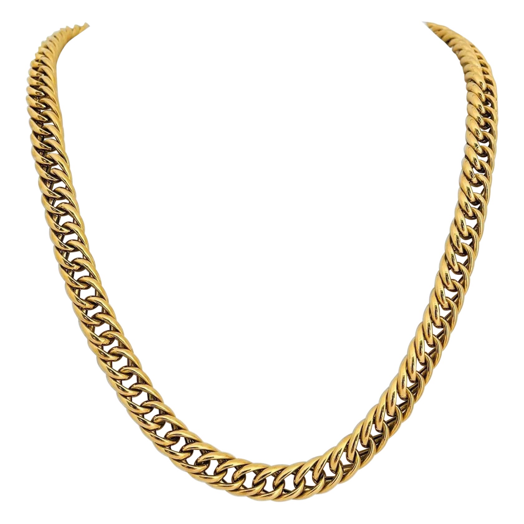 18 Karat Yellow Gold Hollow Textured Fancy Curb Link Necklace, Italy ...