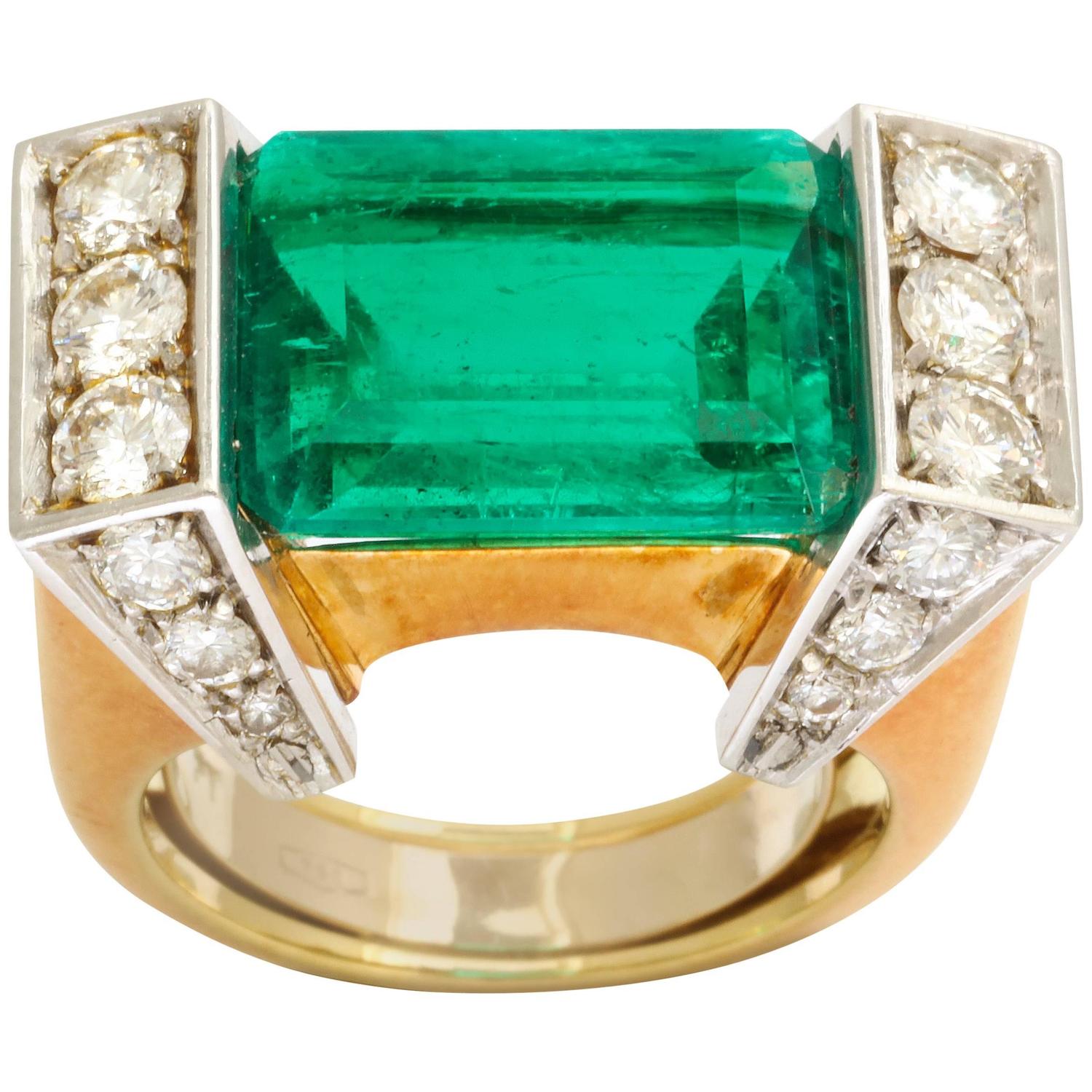 Rectangular Cut Emerald Diamond Gold Platinum Geometric Ring For Sale ...