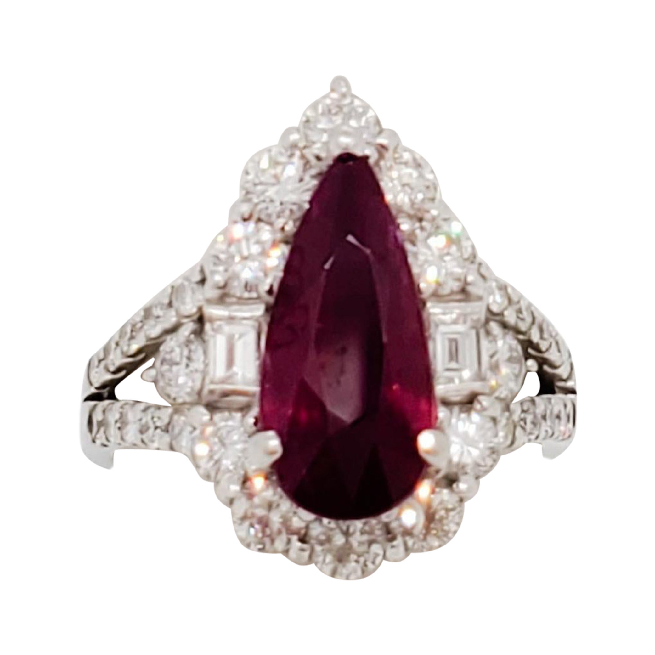 Customizable Natural Pear Shape Pigeon Blood Ruby and Diamond ...