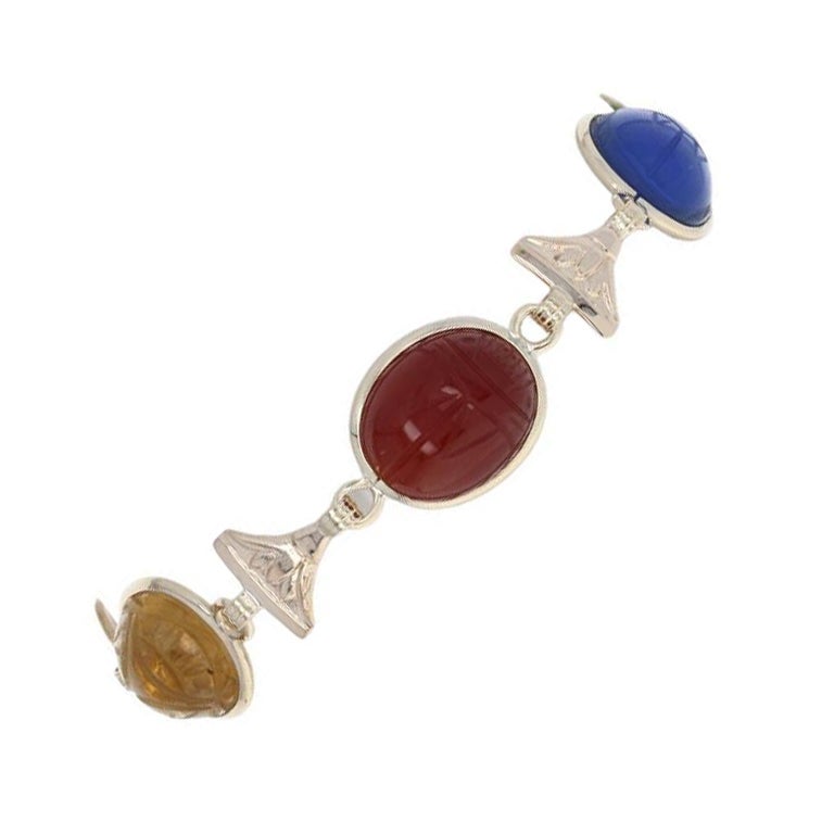Oval Hand Carved Scarab Stone Bracelet at 1stDibs