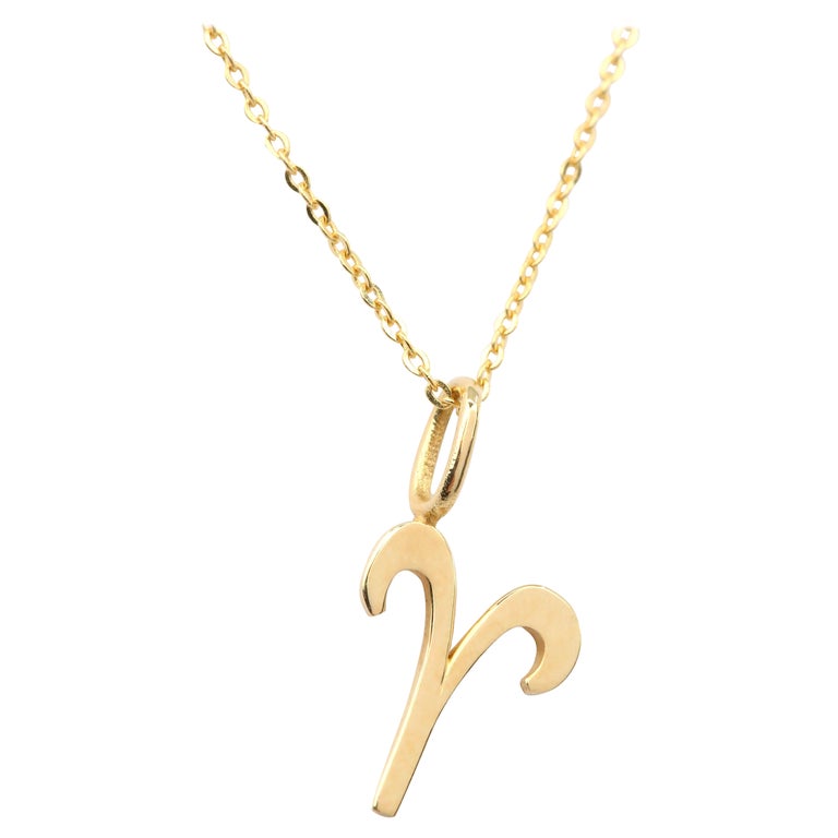 14K Gold Aries Zodiac Necklace, Aries Sign Zodiac Necklace For Sale at ...