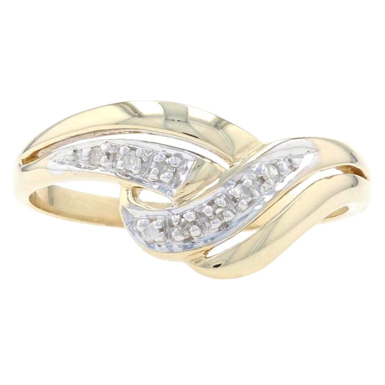 Yellow Gold Diamond Curved Wave Swirl Band, 10k Single Cut Ring at 1stDibs