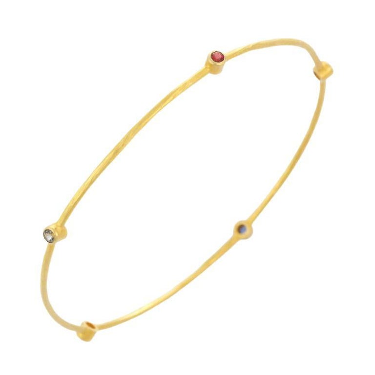 18K Yellow Gold Bangle in Multi-Gemstones at 1stDibs