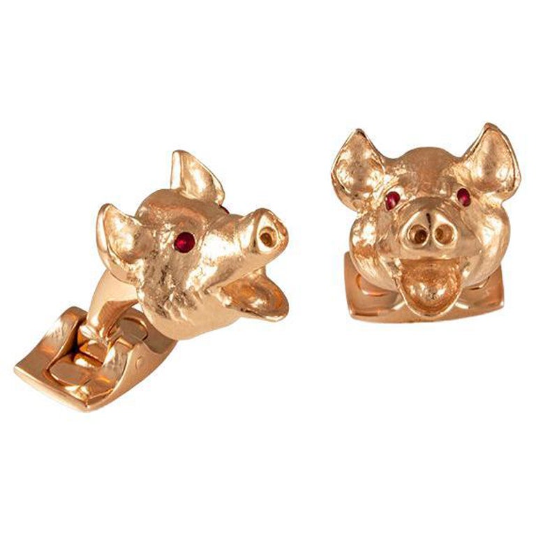Deakin and Francis Silver Pig Cufflinks For Sale at 1stDibs