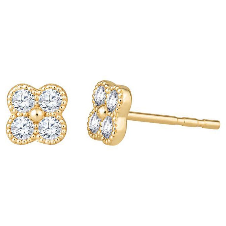 0.34ctw Round Diamond Clover Shaped Stud Earrings, 14 Karat Yellow Gold ...