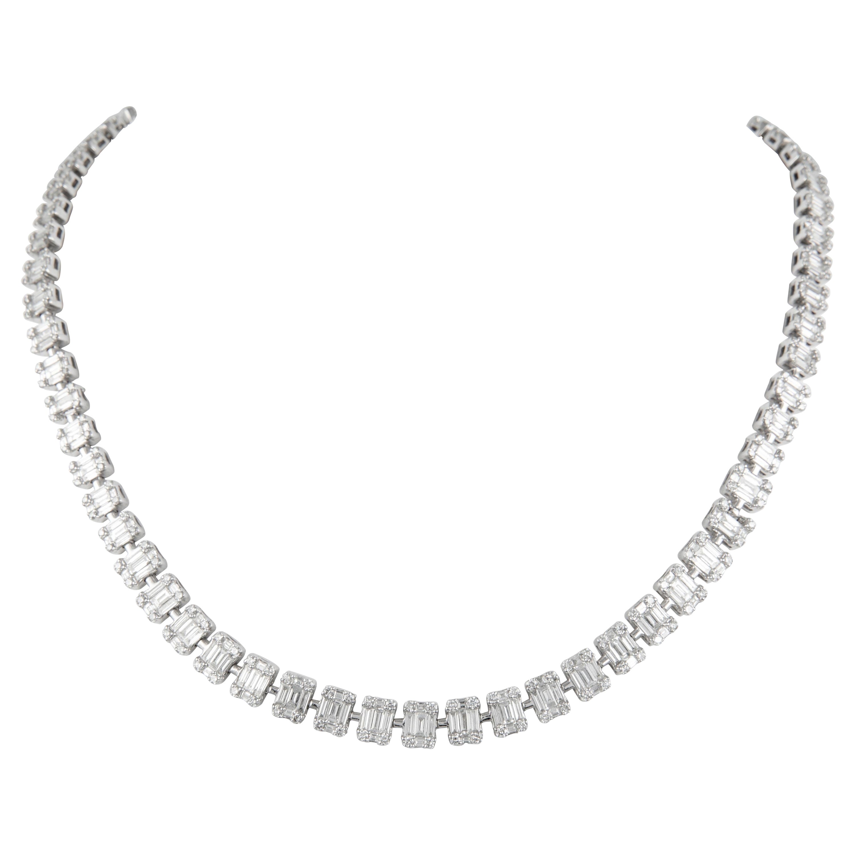 18 Karat White Gold Illusion Setting Diamond Necklace Set For Sale at ...