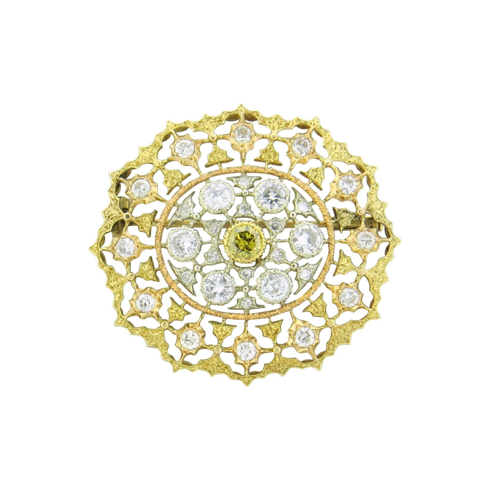 Buccellati Gorgeous Diamond Gold Brooch Pin For Sale at 1stDibs