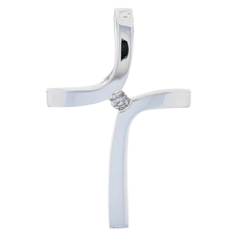 White Gold Diamond Cross Pendant, 14k Round Brilliant Cut Solitaire ...