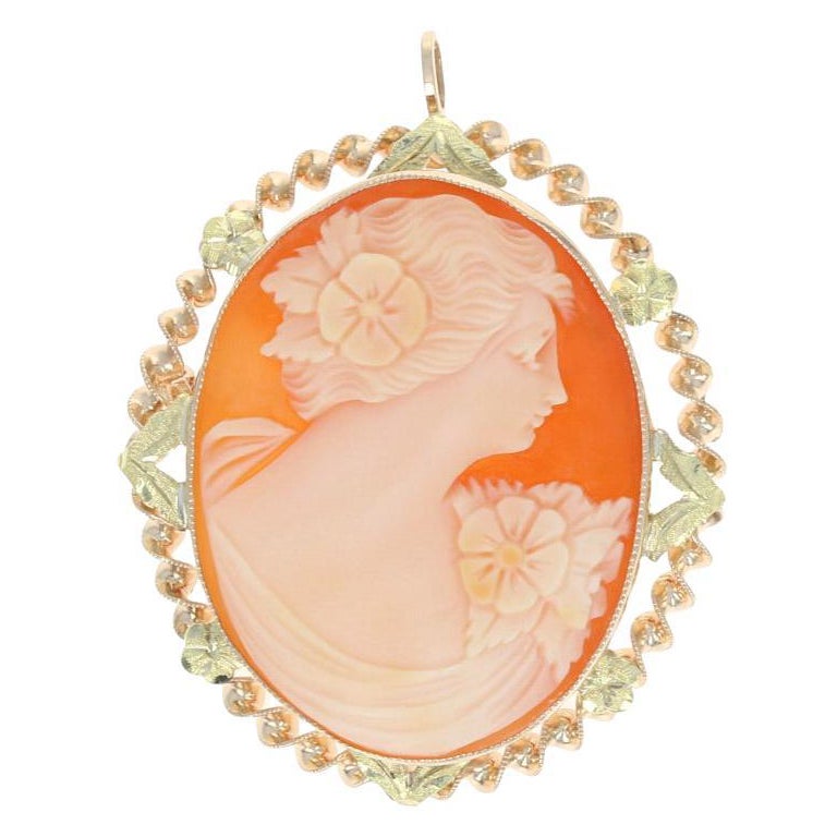 Yellow Gold Carved Shell Cameo Edwardian Silhouette Brooch, 10k Antique ...