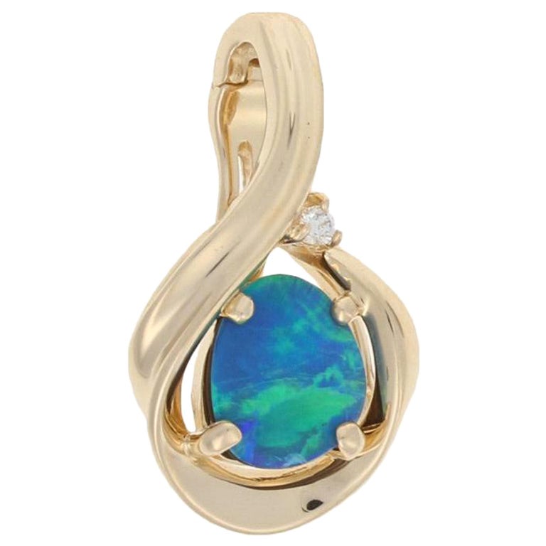 Yellow Gold Opal Doublet and Diamond Enhancer Pendant, 14k Women's For ...