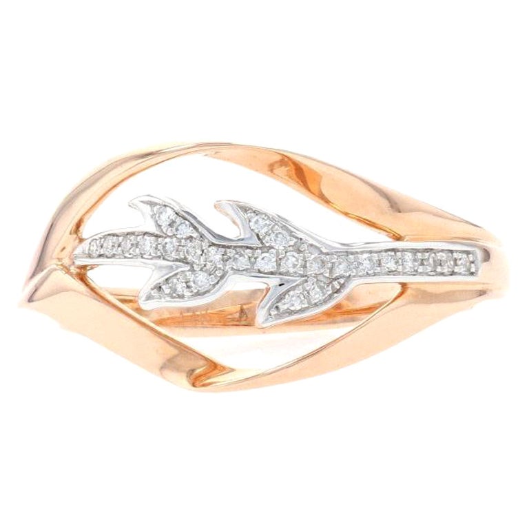 Rose Gold Diamond Botanical Leaf Ring, 14k Single Cut Accents For Sale ...