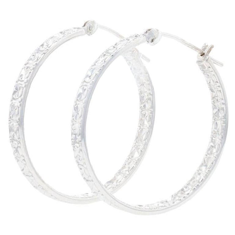 14k White Gold Textured Hoops For Sale at 1stDibs