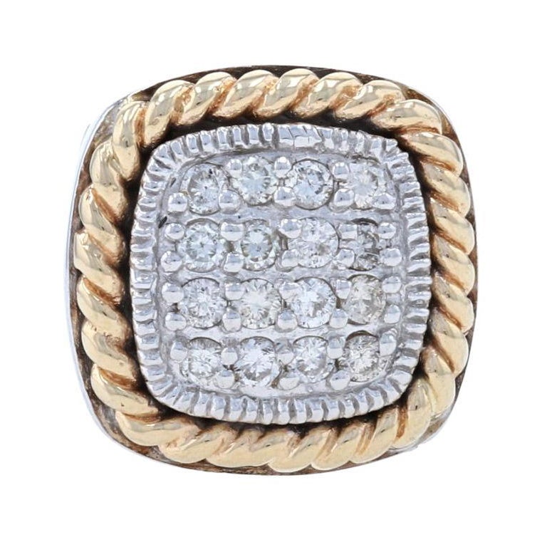 White Gold Diamond Square Cluster Pendant, 14k Round Brilliant Cut ...