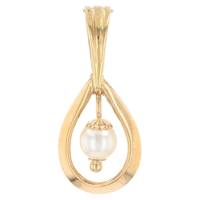 Yellow Gold Cultured Pearl Solitaire Enhancer Pendant, 14k Teardrop For ...