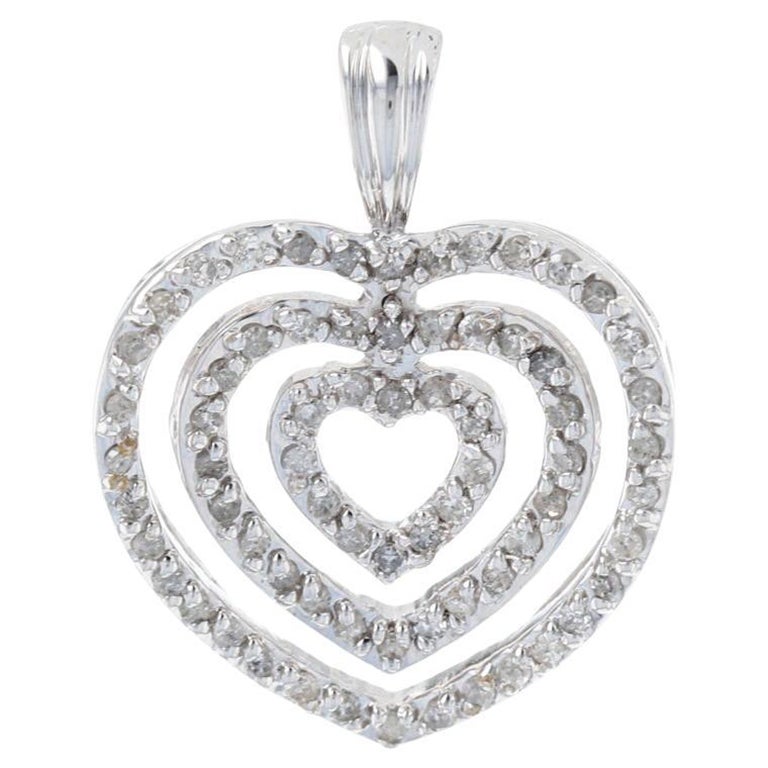 White Gold Diamond Graduated Hearts Pendant, 10k Single Cut .50ctw Love ...