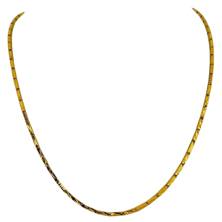 23 Karat Yellow Gold Hollow Diamond Cut Bar Link Chain Necklace For ...