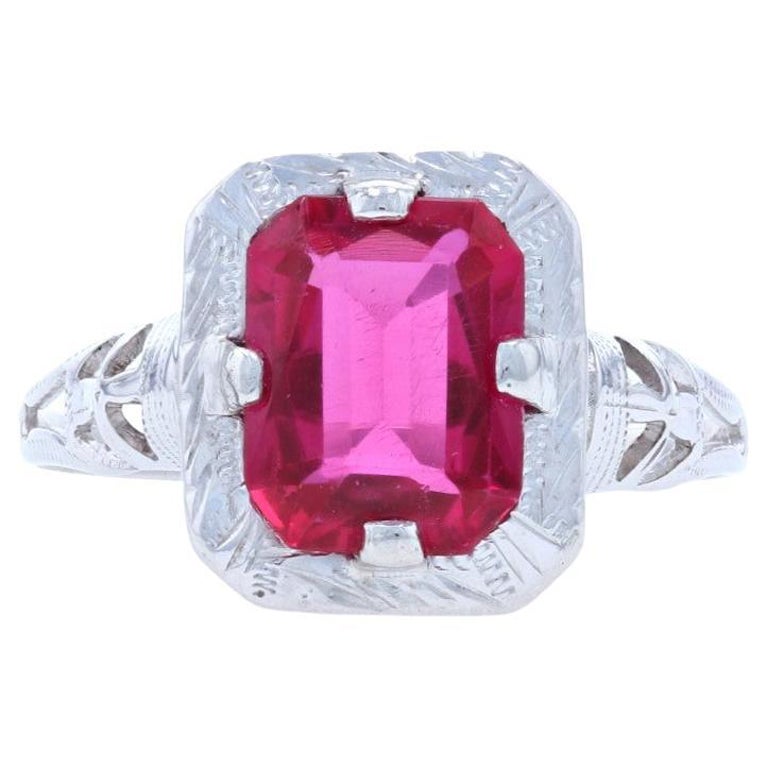 Vintage Synthetic Ruby Ring, 10k Gold and Platinum Solitaire 2.35ct For ...