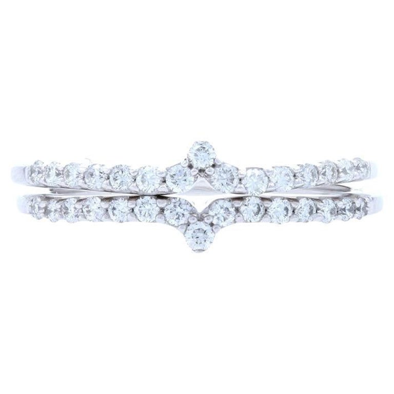 Set of Two Diamond Enhancer Bands, 14k Gold Guard Rings Wedding Round ...