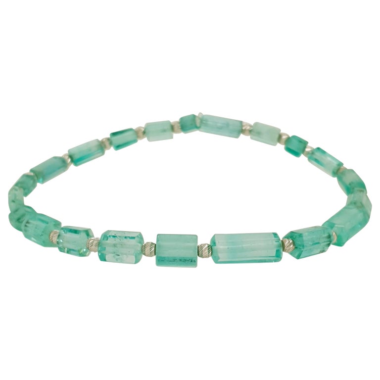 Pastel Mint Green Beryl Crystal Beaded Bracelet with 18 Carat White ...