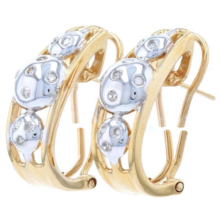 Diamond J-Hoop Earrings, 14k Yellow Gold Pierced Single Cut .23ctw For ...