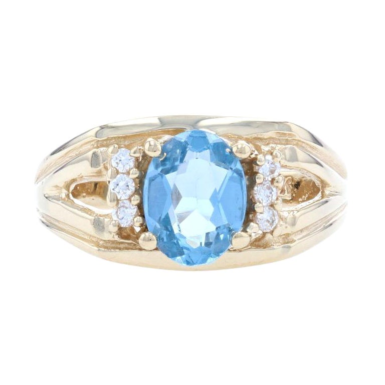 Customizable 14K Yellow Gold London Blue Topaz and Cubic Zirconia ...