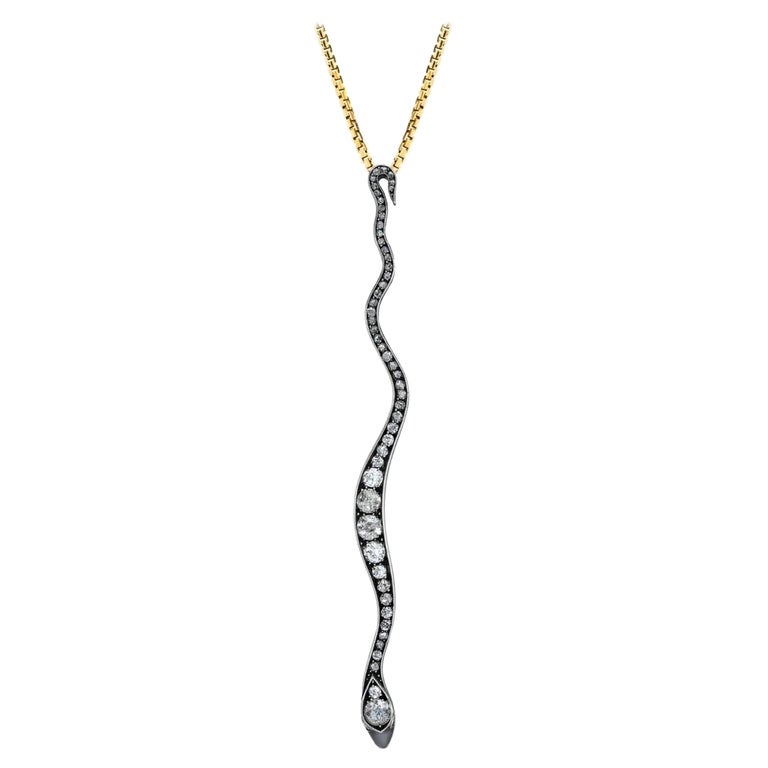 Victorian Old Cut Diamond Snake Yellow Gold and Silver Pendant Necklace ...