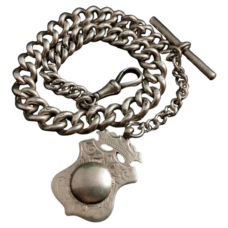 Antique Victorian Silver Albert Chain, Watch Chain, Fob For Sale at 1stDibs