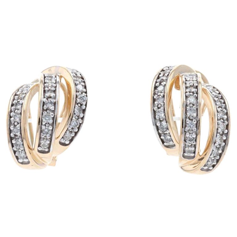 New Diamond J-Hoop Earrings, 10k Yellow Gold Pierced Round Cut 1.00ctw ...