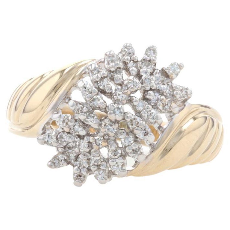 Yellow Gold Diamond Waterfall Cluster Bypass Ring, 10k Single Cut ...