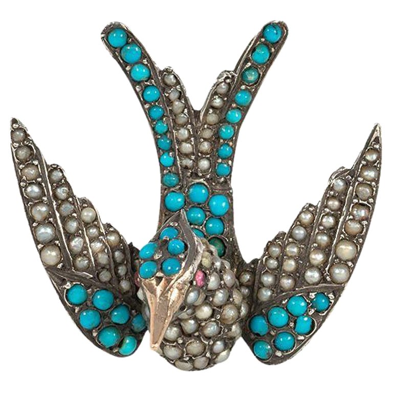 Antique Swallow Dive Diamond Silver Gold Enamel Brooch For Sale at ...