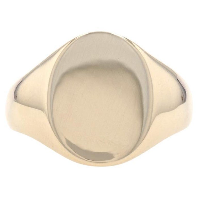 Yellow Gold Signet Men's Ring, 10k Engravable Oval at 1stDibs
