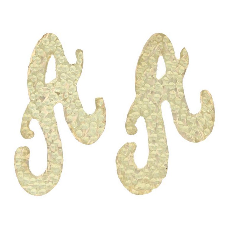 Yellow Gold Initial A Large Stud Earrings, 18k Script Monogram Letter Pierced For Sale at 1stDibs