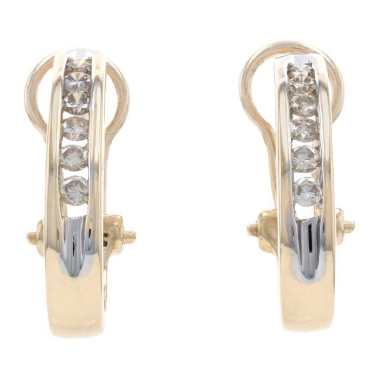 Yellow Gold Diamond J-Hoop Earrings, 14k Round Brilliant .50ctw Pierced ...